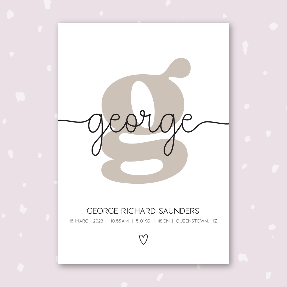 Monoline Birth Print | Paper Heart Design