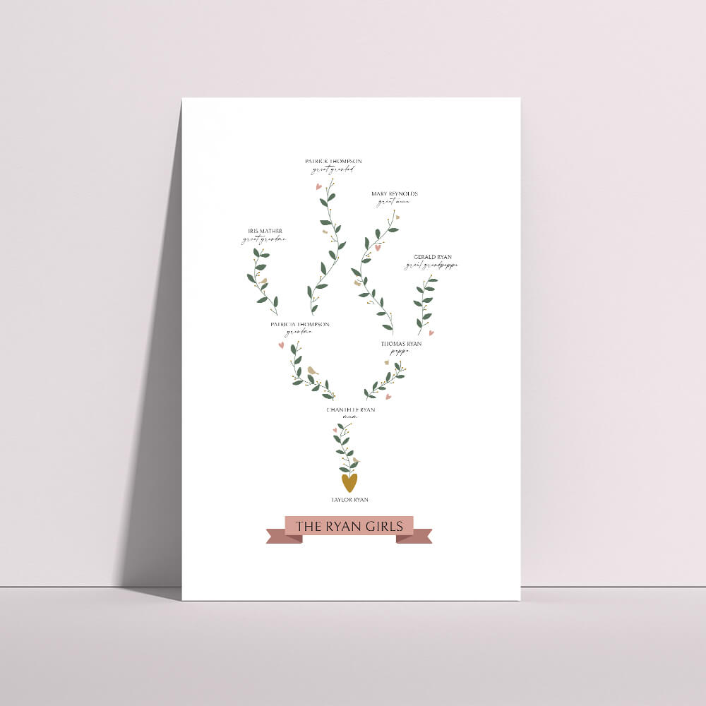 Single Branch Family Tree Print | Paper Heart Design